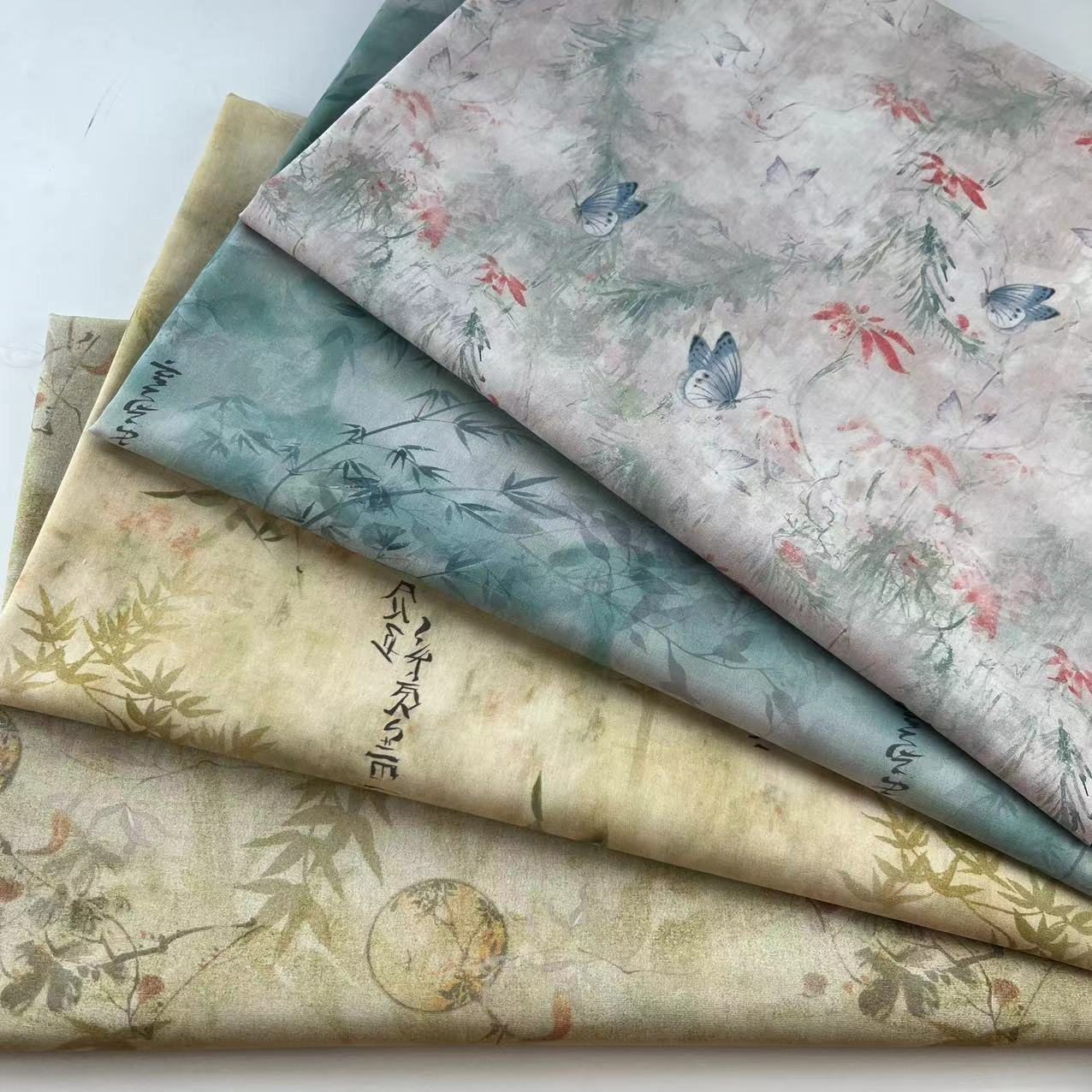 Cotton Digital Print Fabric Bamboo Leaf Design