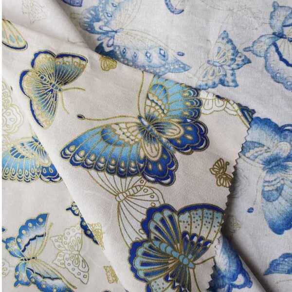 Cotton Butterfly Print Fabric with Gold Stamping