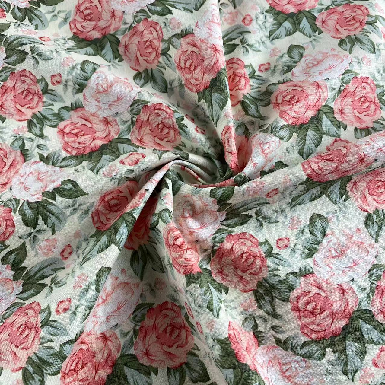 Cotton Rose Print Poplin Fabric for Summer Wear
