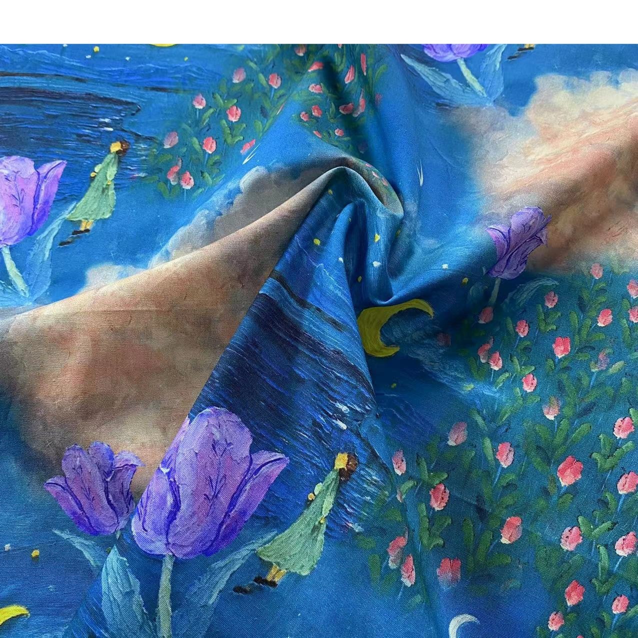 Cotton Digital Printed Fabric | 3D Romantic Night Sky
